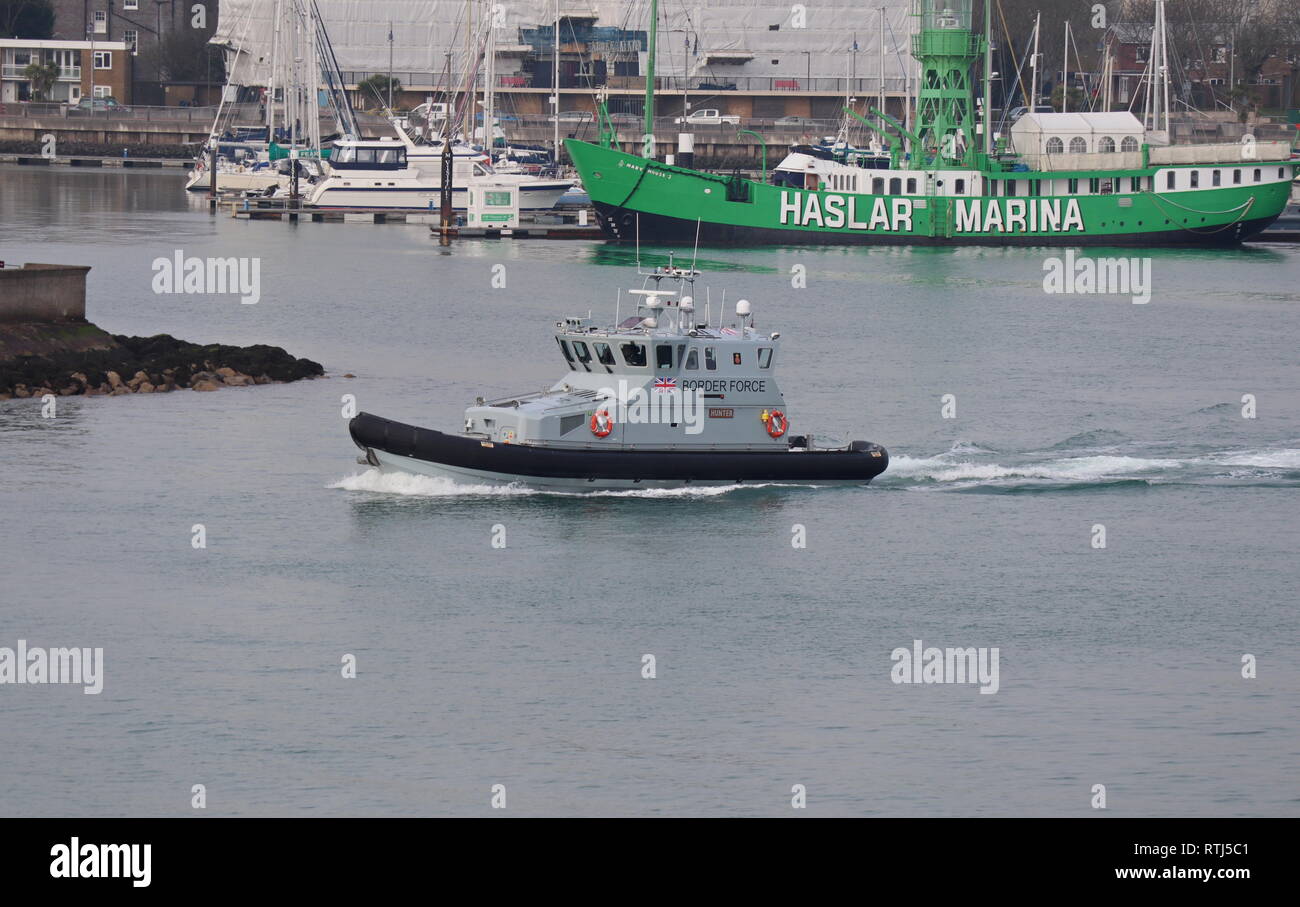The Border Force Cutter HMC HUNTER leaving Portsmouth Harbour on patrol ...