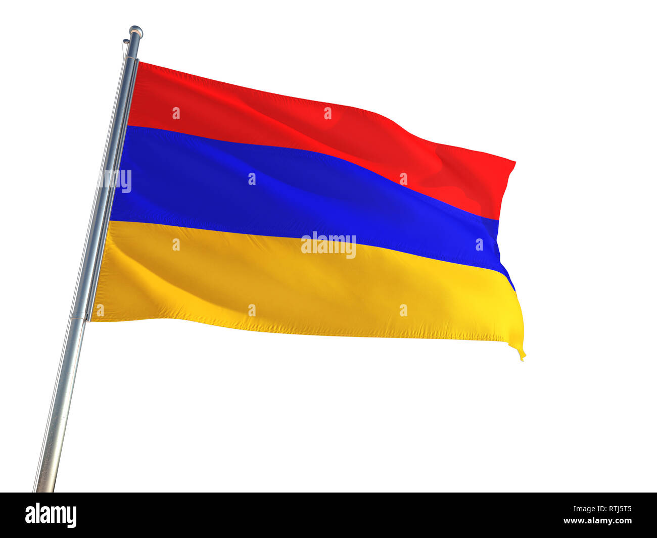 Armenia National Flag waving in the wind, isolated white background ...