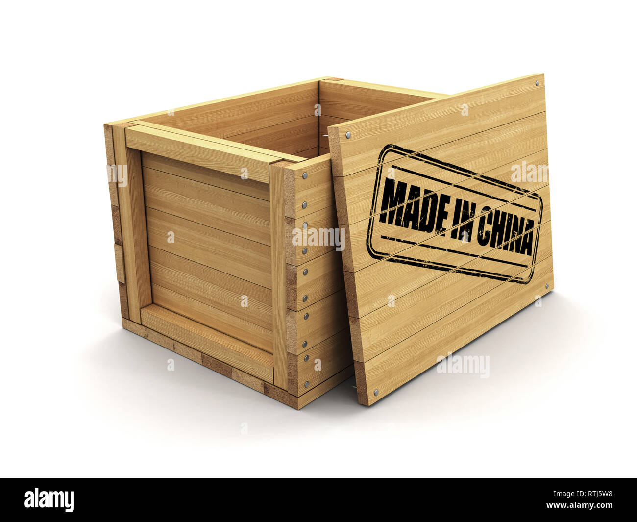 Wooden crate with stamp Made in China. Image with clipping path Stock ...