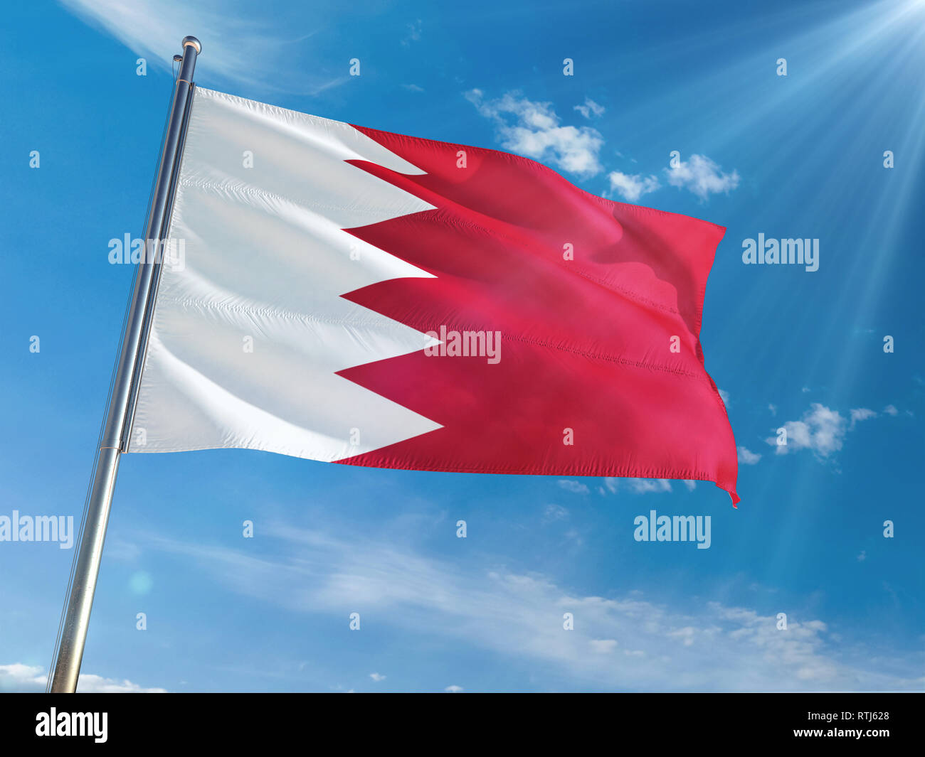 Bahrain flag on flag pole hi-res stock photography and images - Alamy