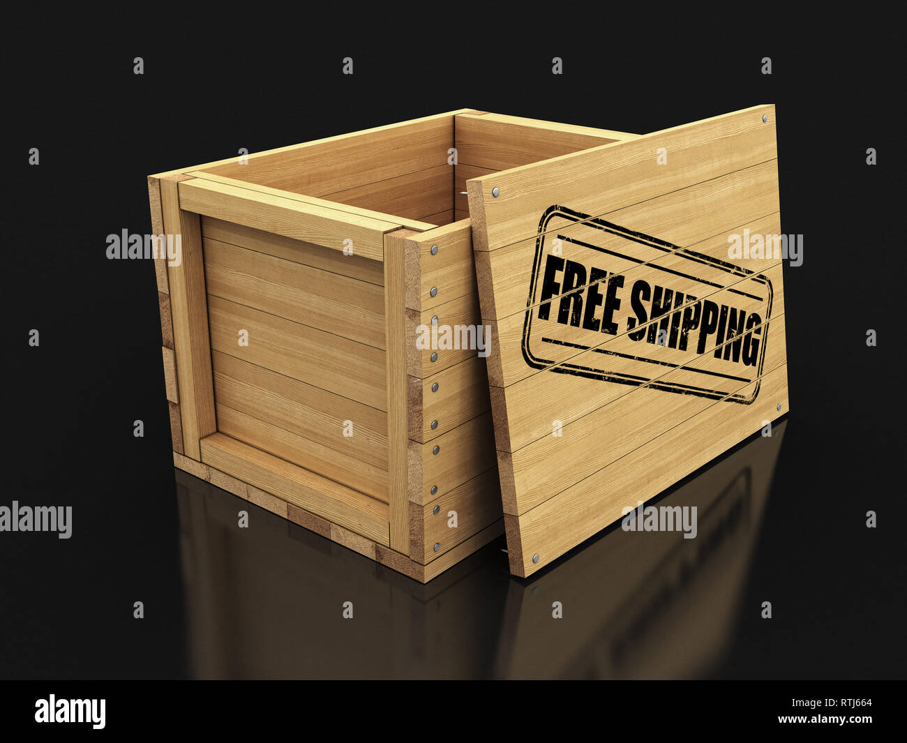 Wooden crate with stamp free shipping. Image with clipping path Stock ...