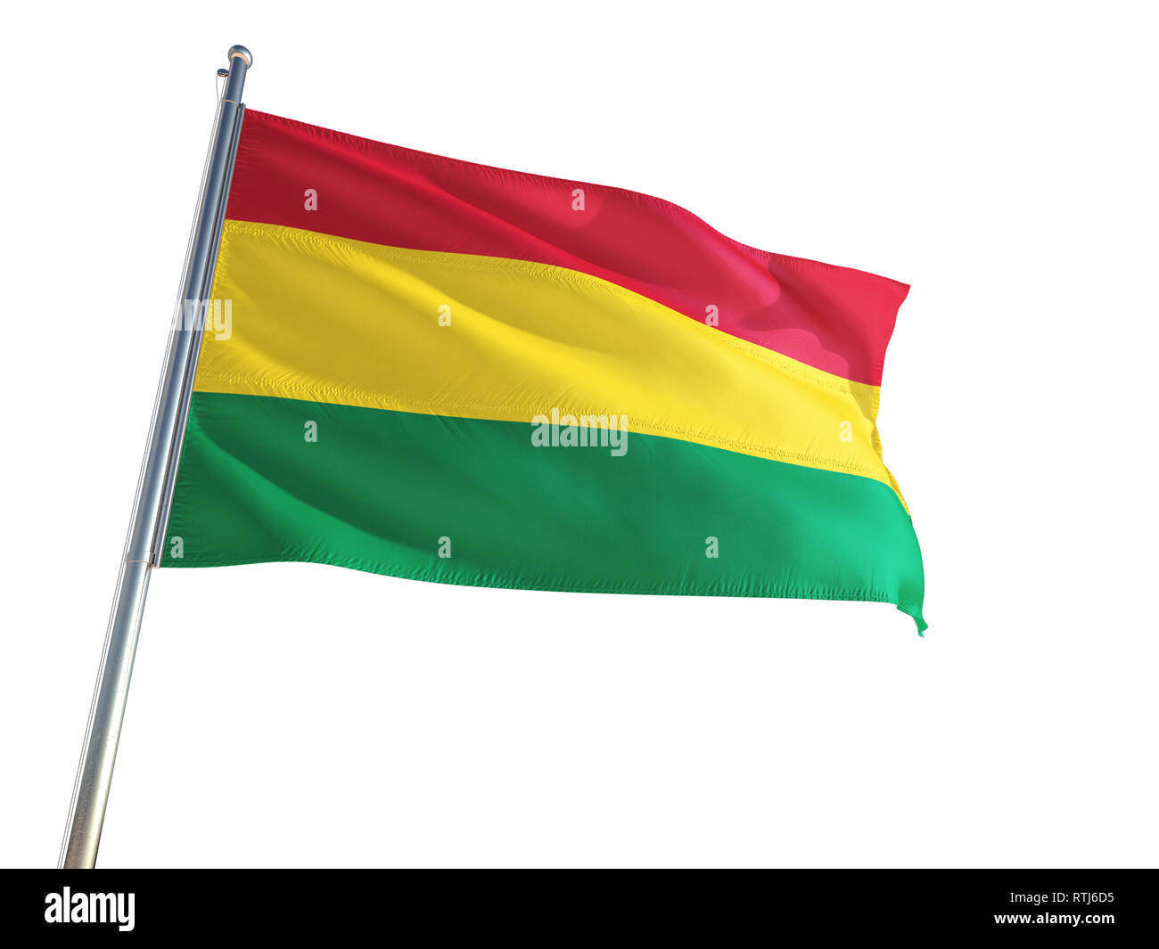 Bolivia National Flag waving in the wind, isolated white background ...