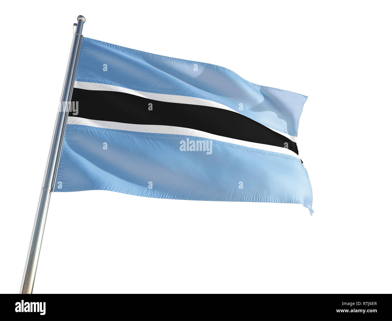 Botswana National Flag waving in the wind, isolated white background. High Definition Stock ...