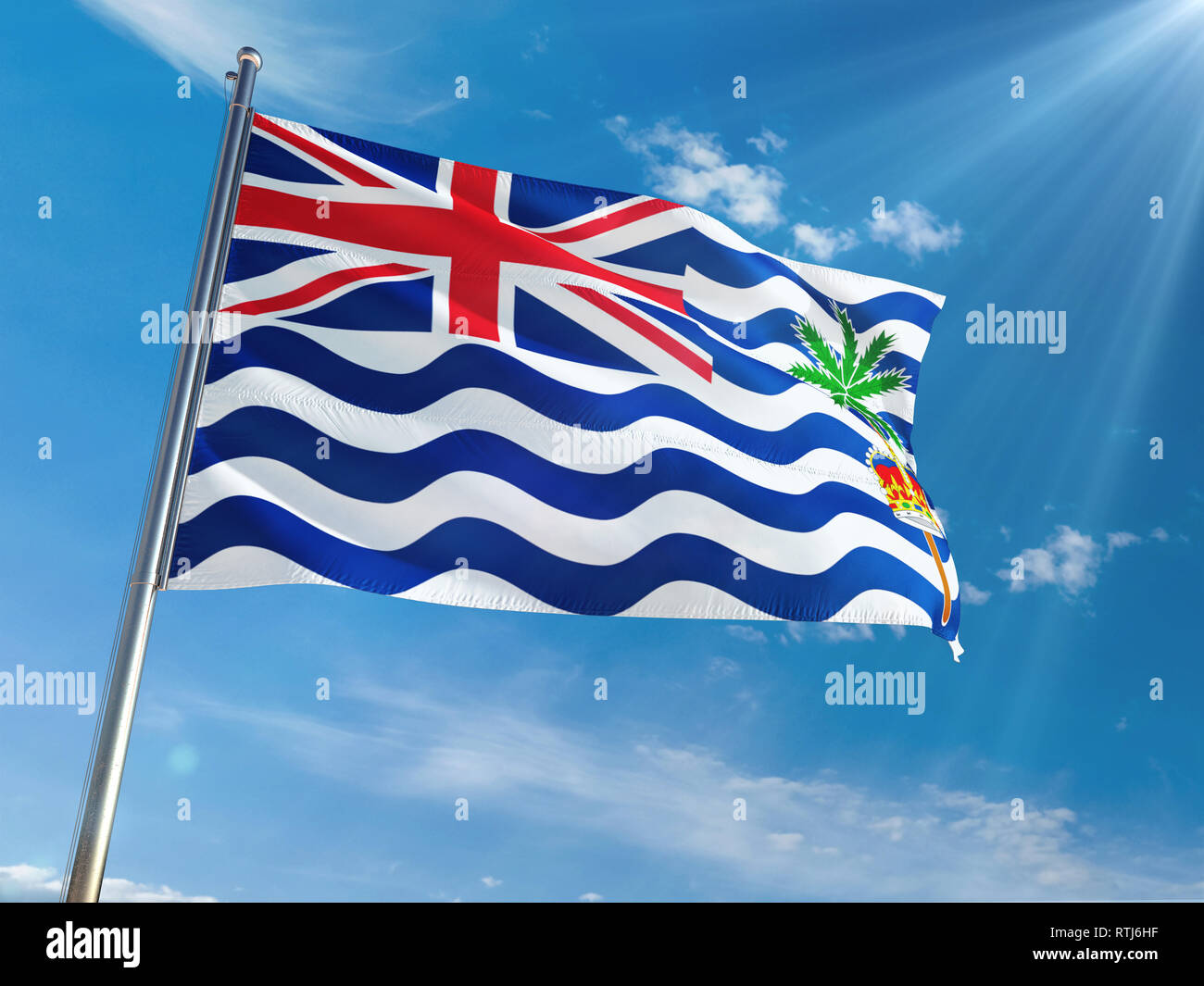 British Indian Ocean Territory National Flag Waving on pole against ...