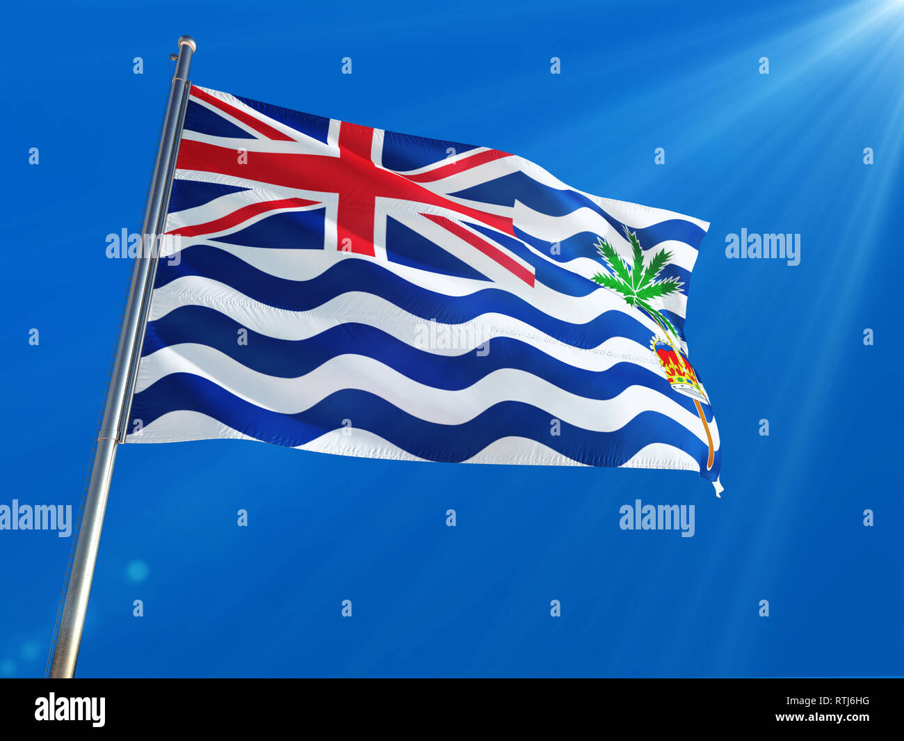 British Indian Ocean Territory National Flag Waving on pole against ...