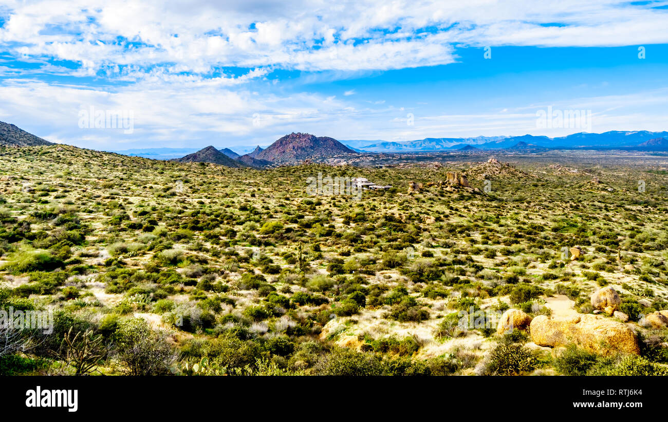 View of the Valley of the Sun and the rugged rocky mountains in the ...