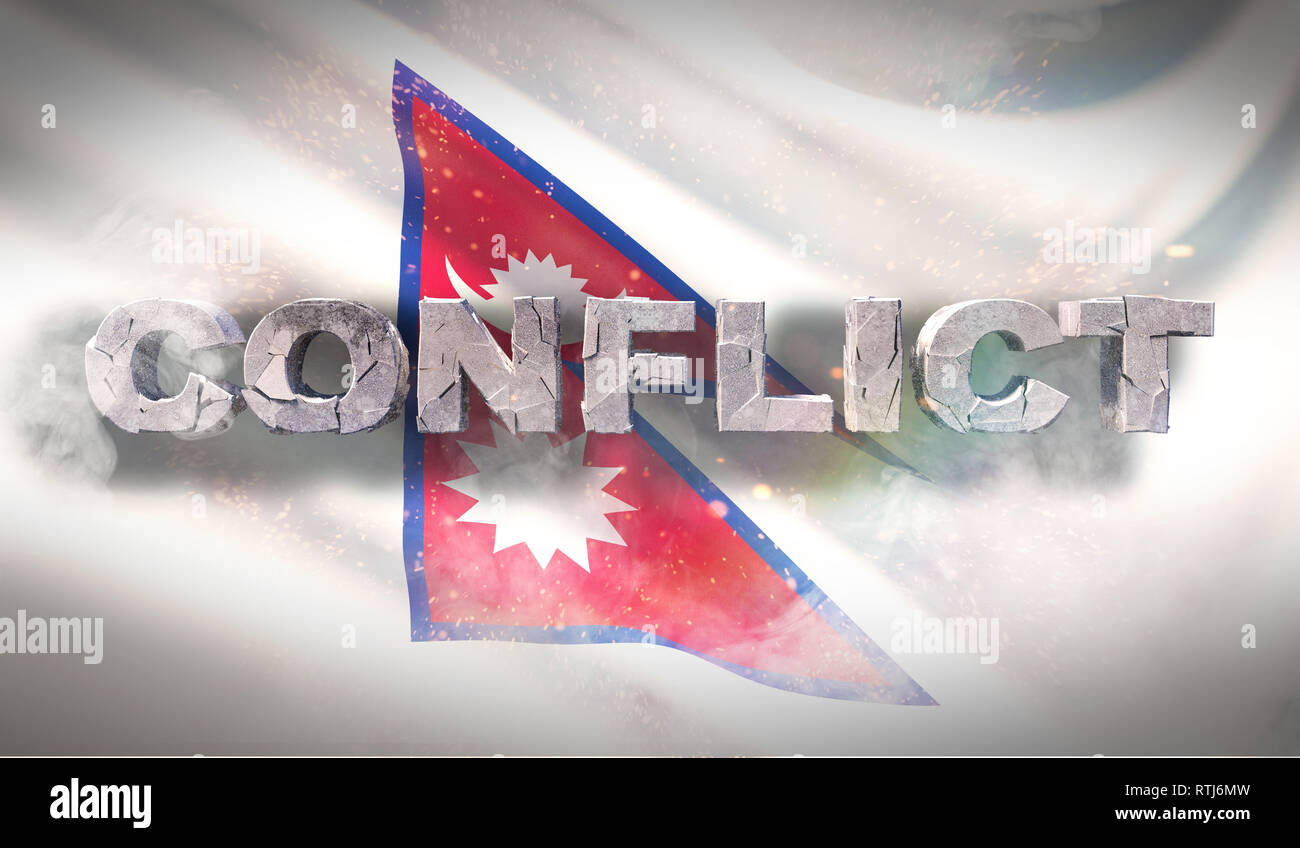 Conflict concept in Nepal. Waved highly detailed fabric texture. 3D ...