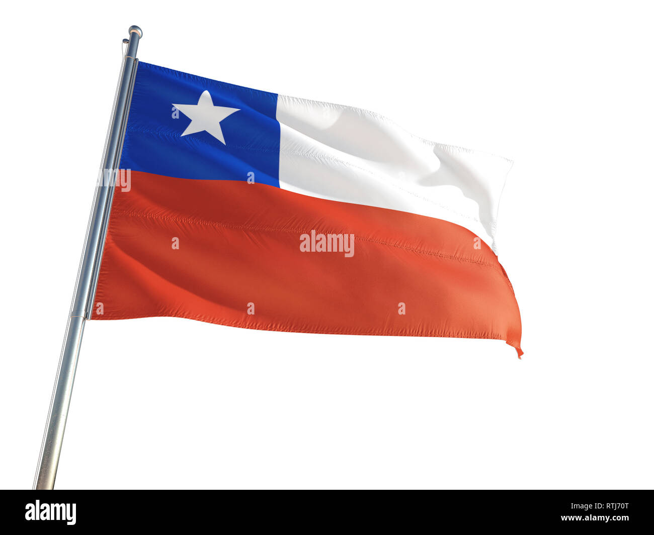 Chile National Flag waving in the wind, isolated white background. High ...