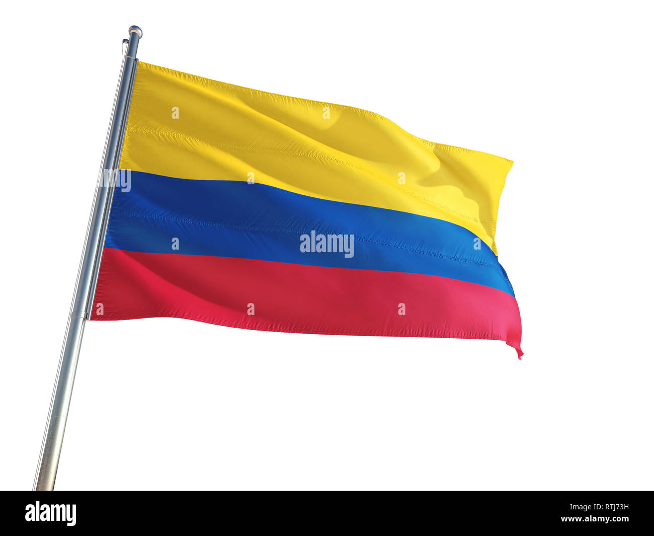 Colombia National Flag waving in the wind, isolated white background ...