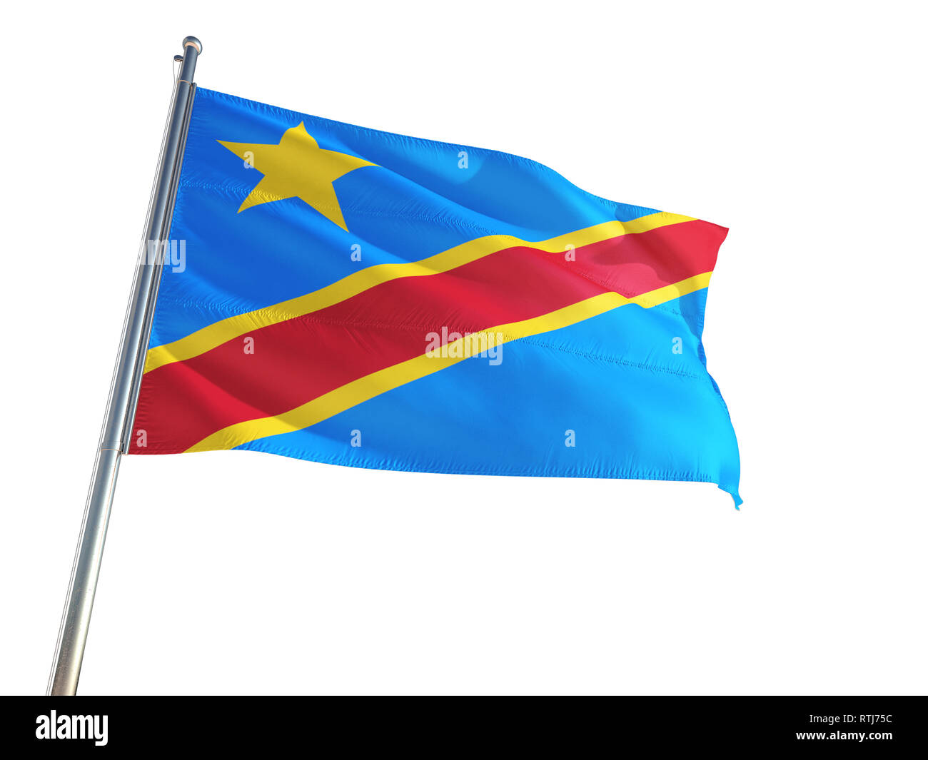 Congo National Flag waving in the wind, isolated white background. High ...