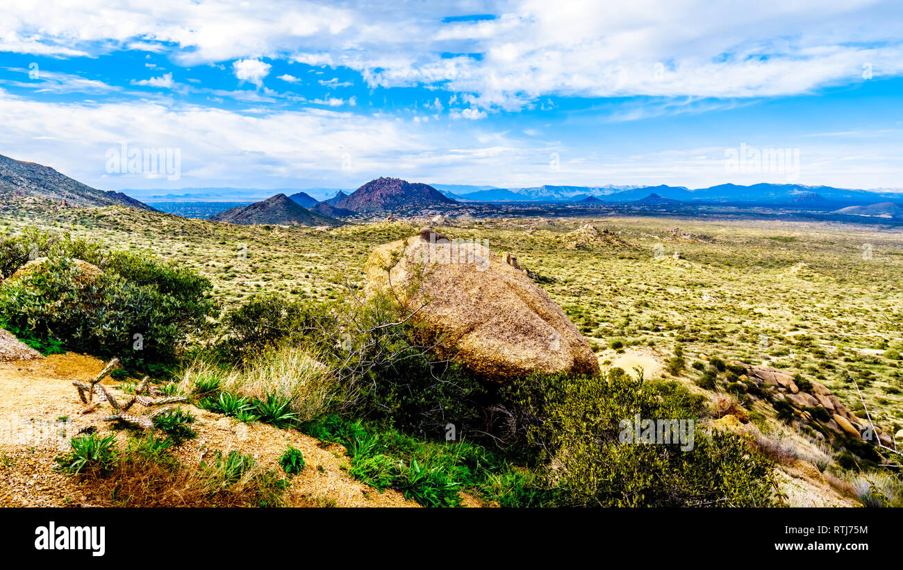 View of the Valley of the Sun and the rugged rocky mountains in the ...