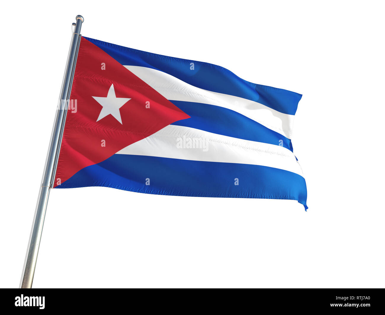 Cuba National Flag waving in the wind, isolated white background. High ...