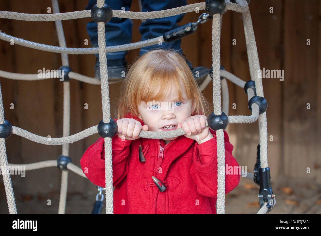 Girl playing on a rope web Stock Photo - Alamy