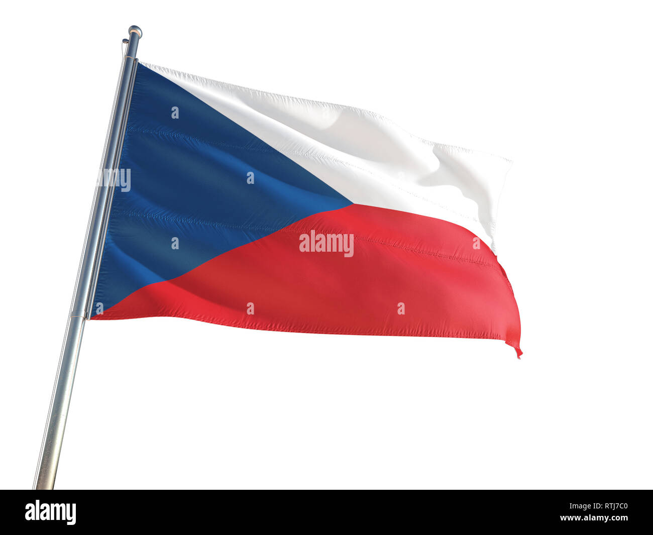 Czech Republic National Flag waving in the wind, isolated white ...
