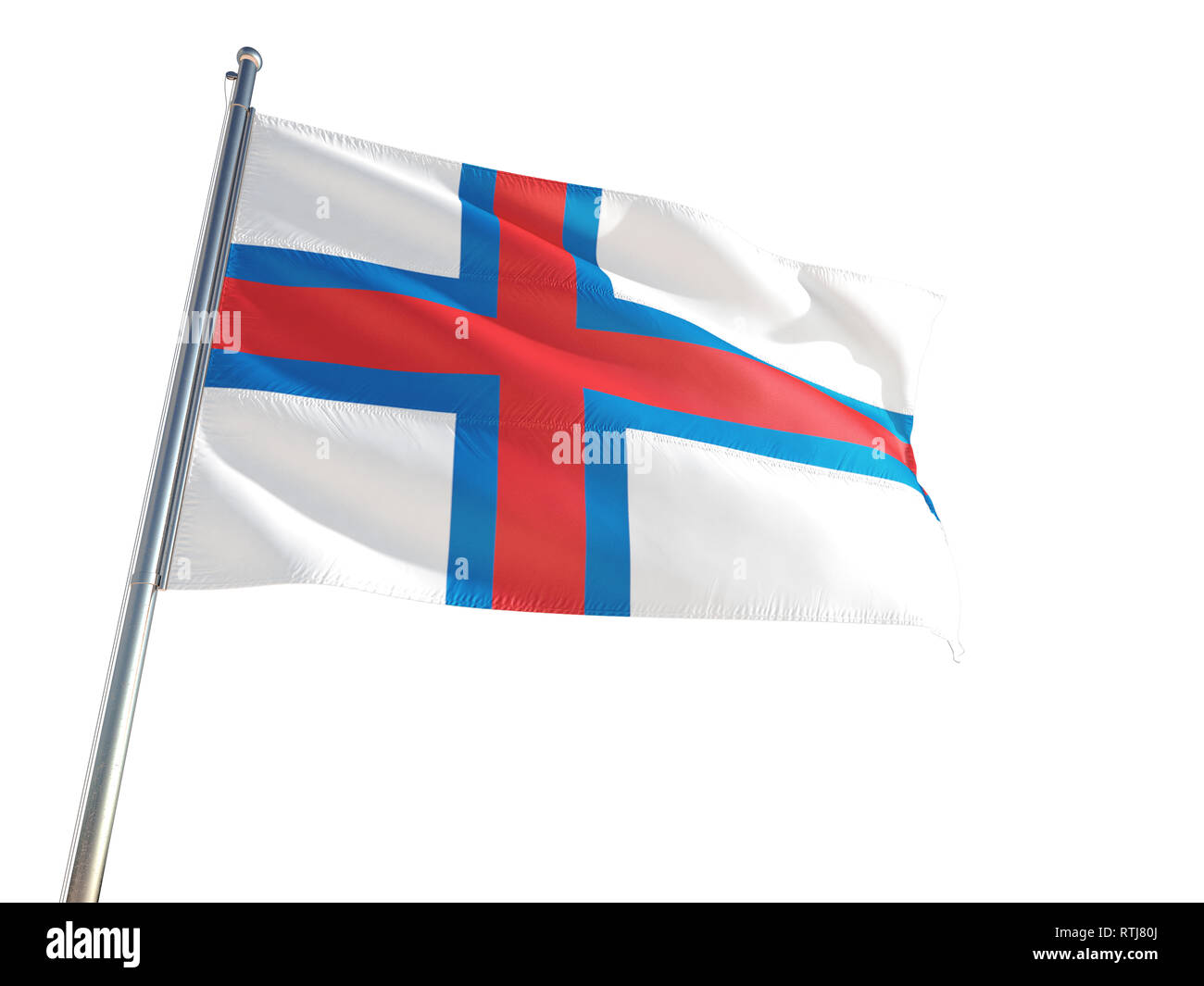 Faroe Islands National Flag waving in the wind, isolated white ...