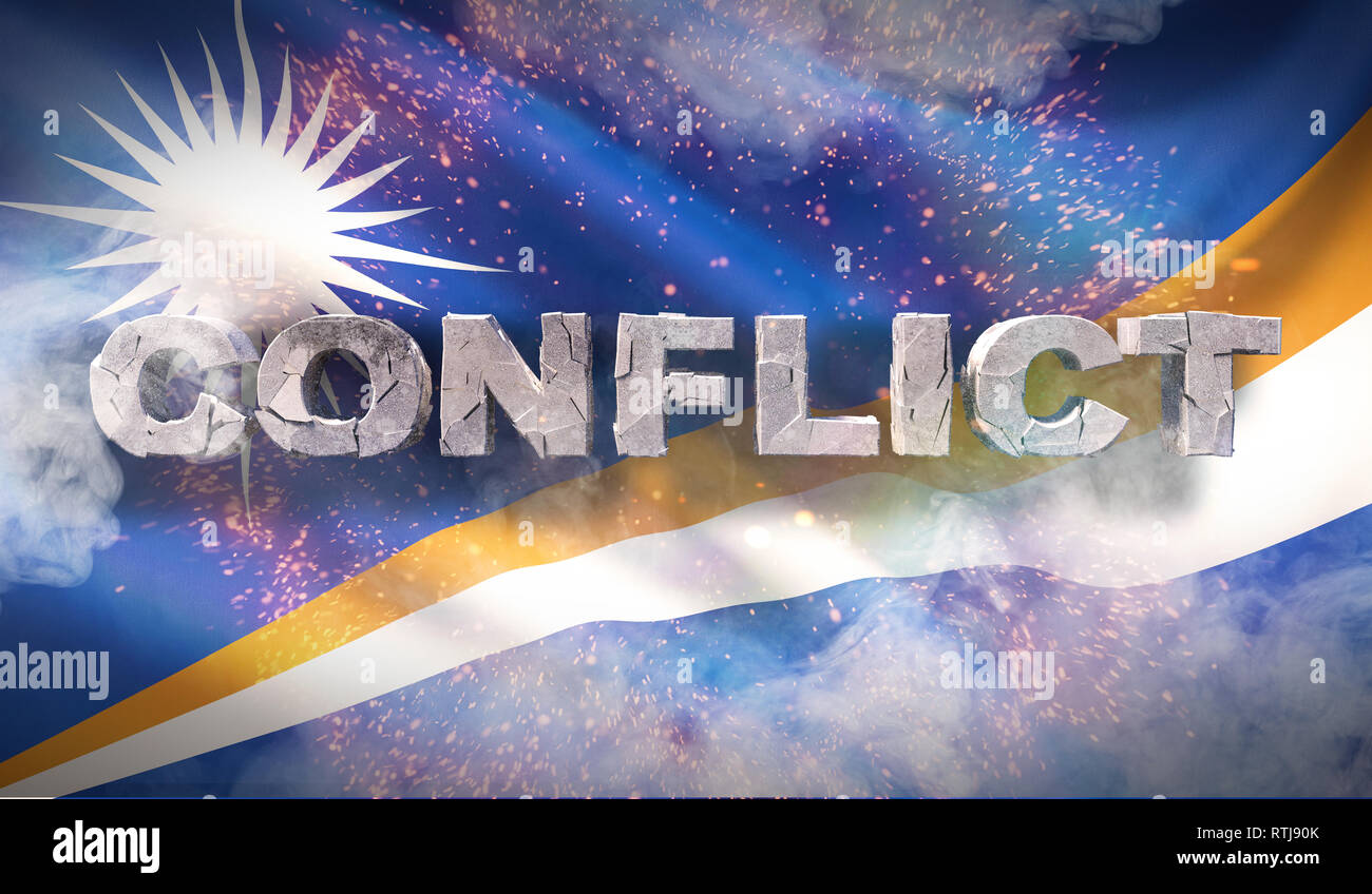 Conflict concept in Marshall Islands. Waved highly detailed fabric ...