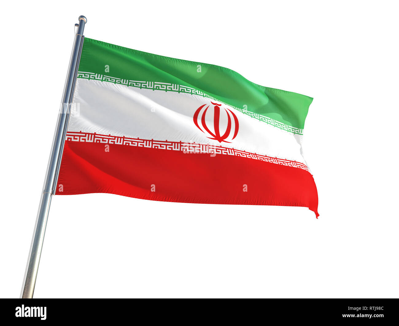 Iran National Flag waving in the wind, isolated white background. High ...