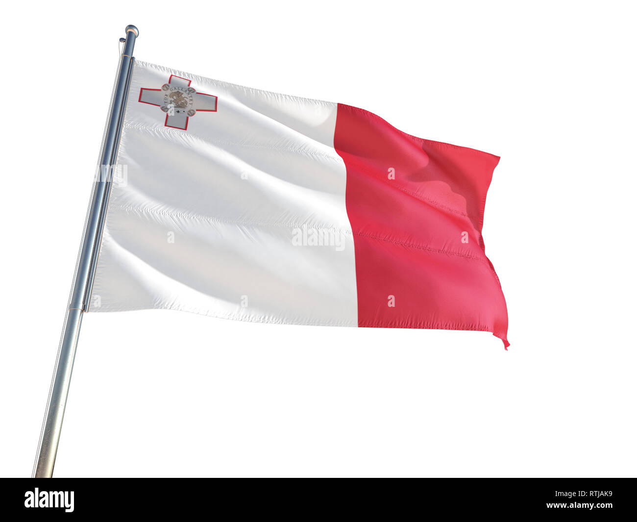 Malta National Flag waving in the wind, isolated white background. High ...