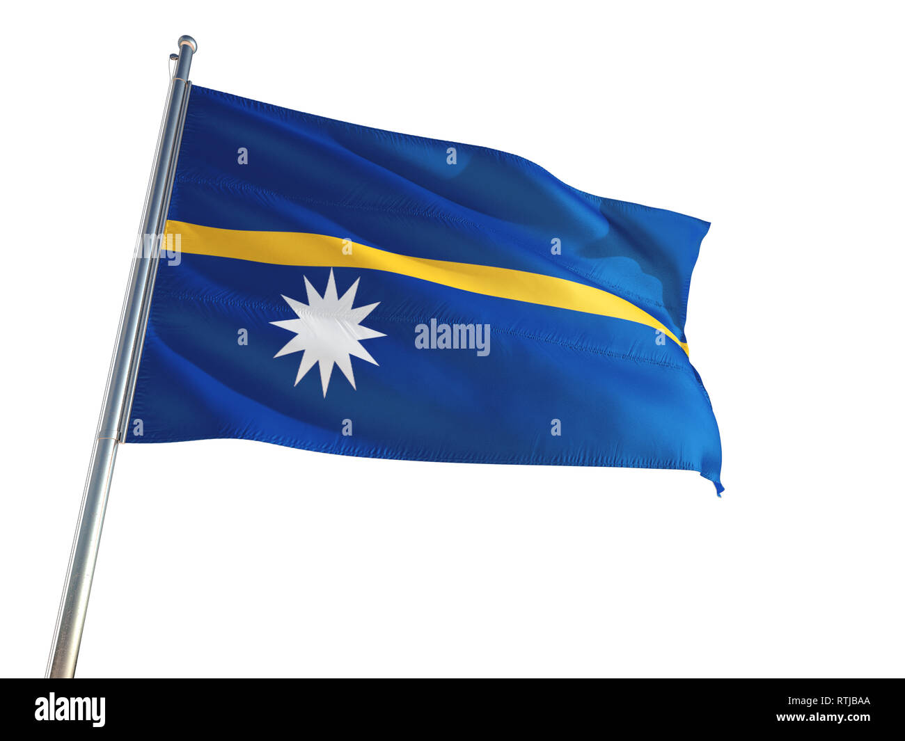 Nauru National Flag waving in the wind, isolated white background. High ...