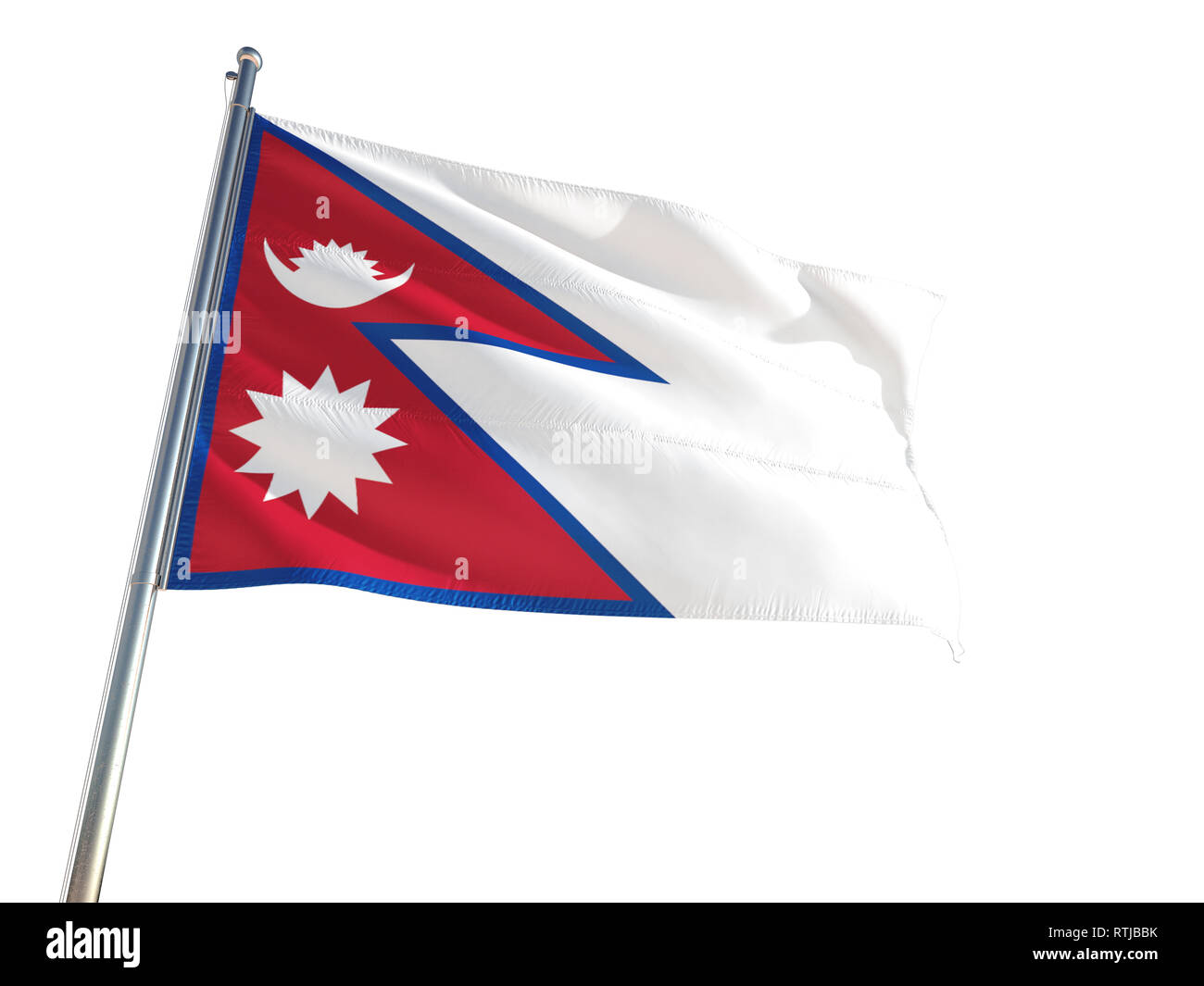 Nepal National Flag waving in the wind, isolated white background. High ...