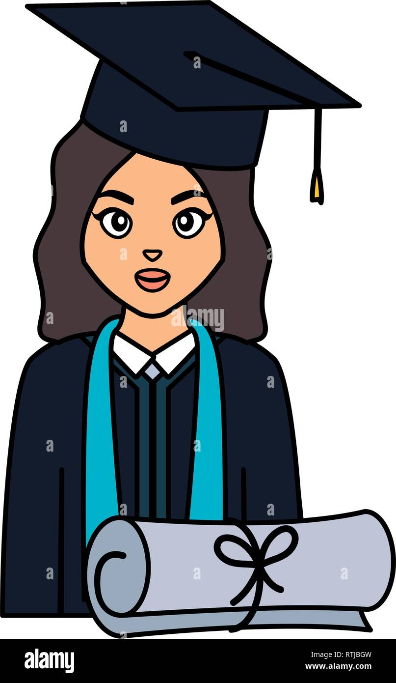 young student graduated girl with diploma vector illustration design ...