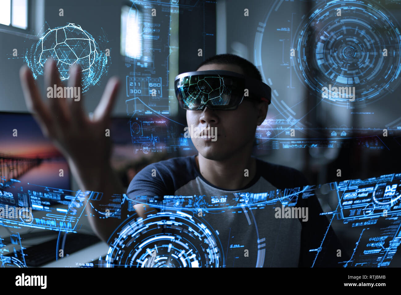 Men steps into virtual reality world with microsoft hololens 1 Stock ...