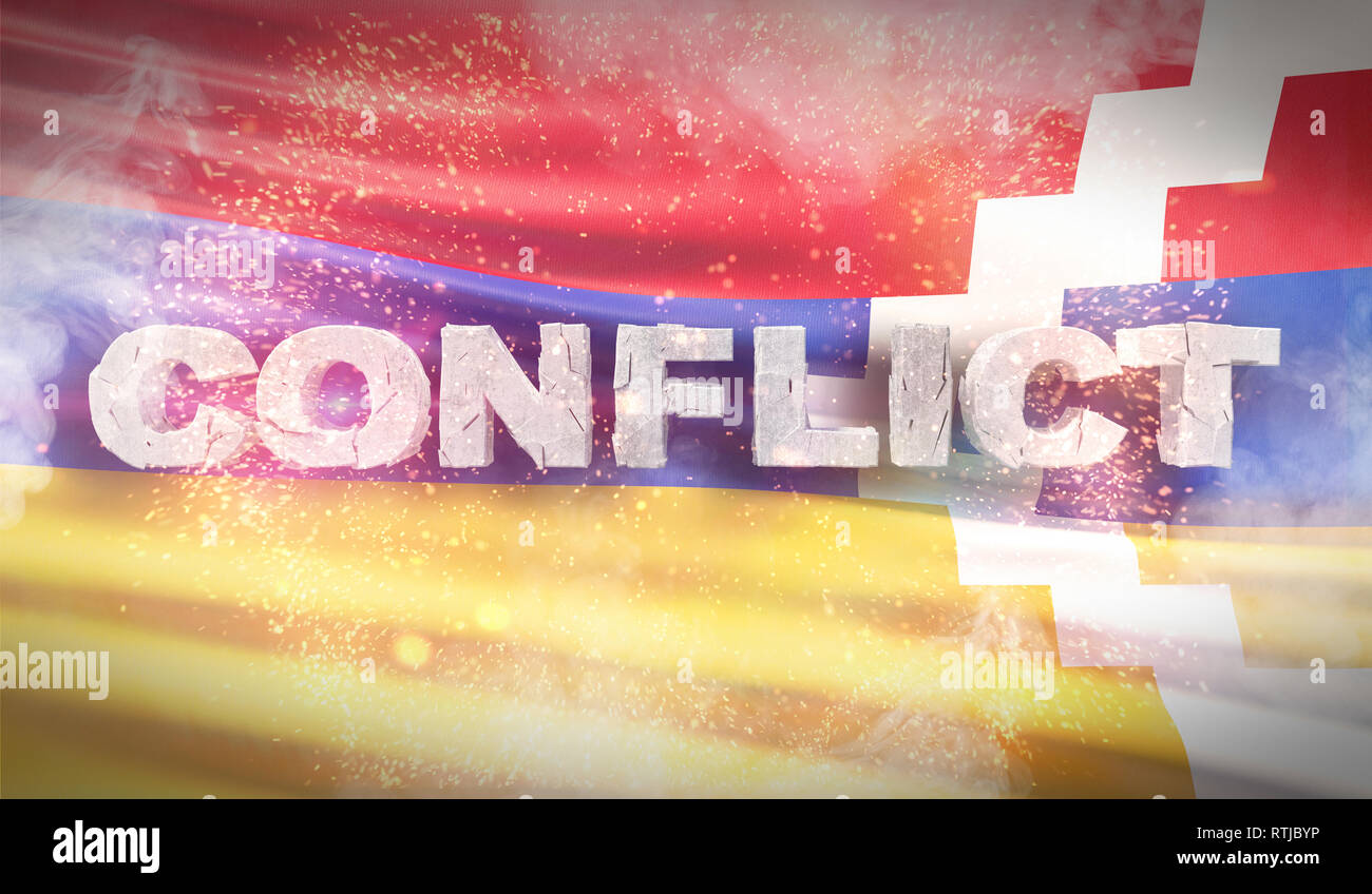 Conflict concept in Artsakh. Waved highly detailed fabric texture. 3D ...