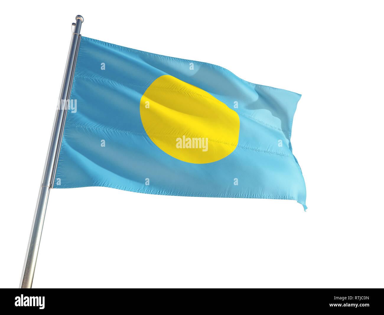 Palau National Flag waving in the wind, isolated white background. High Definition Stock Photo ...