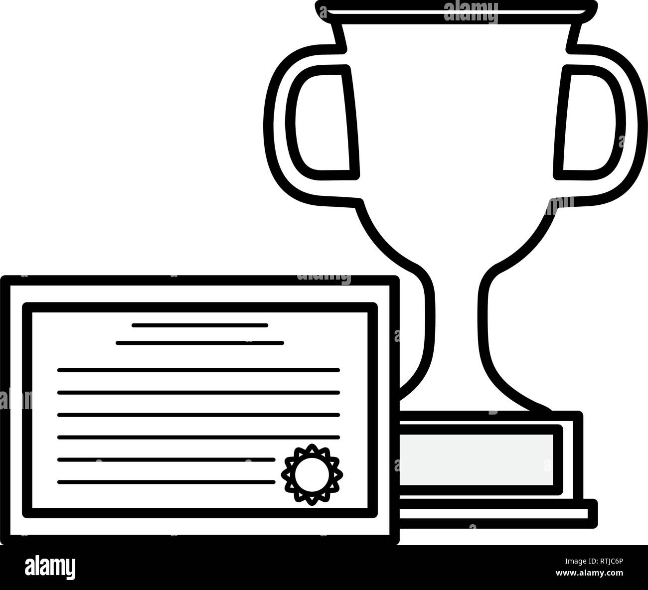 graduation certificate with trophy cup vector illustration design Stock ...