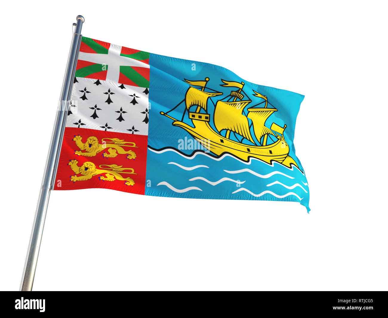 Saint Pierre And Miquelon National Flag waving in the wind, isolated ...