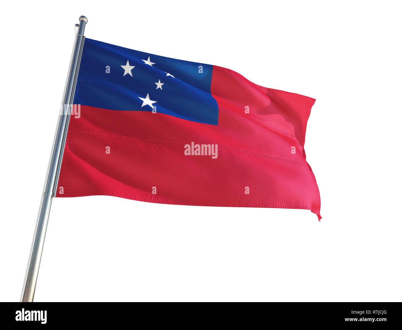 Samoa National Flag waving in the wind, isolated white background. High ...