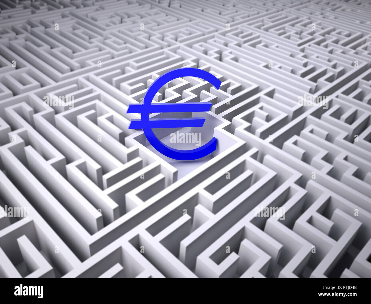 blue euro symbol in the centre of labyrinth, 3d illustration Stock ...