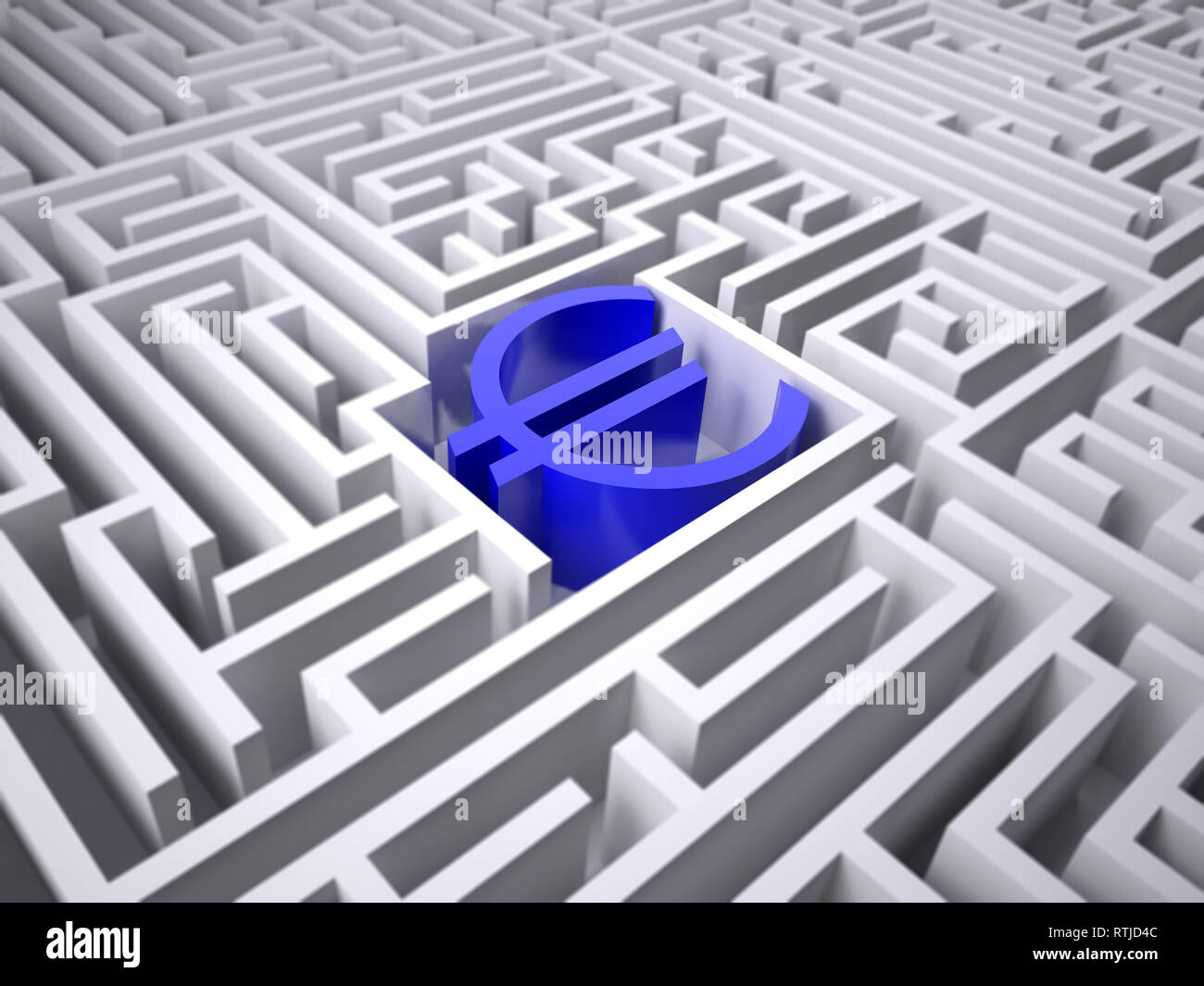 blue euro symbol in the centre of labyrinth, 3d illustration Stock ...