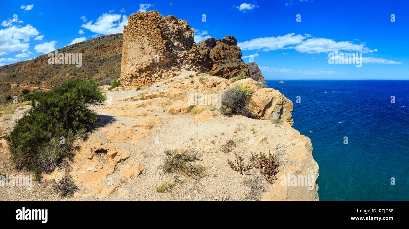 Watchtower ruins Punta de la Escaleta. Summer Mediterranean sea coast ...