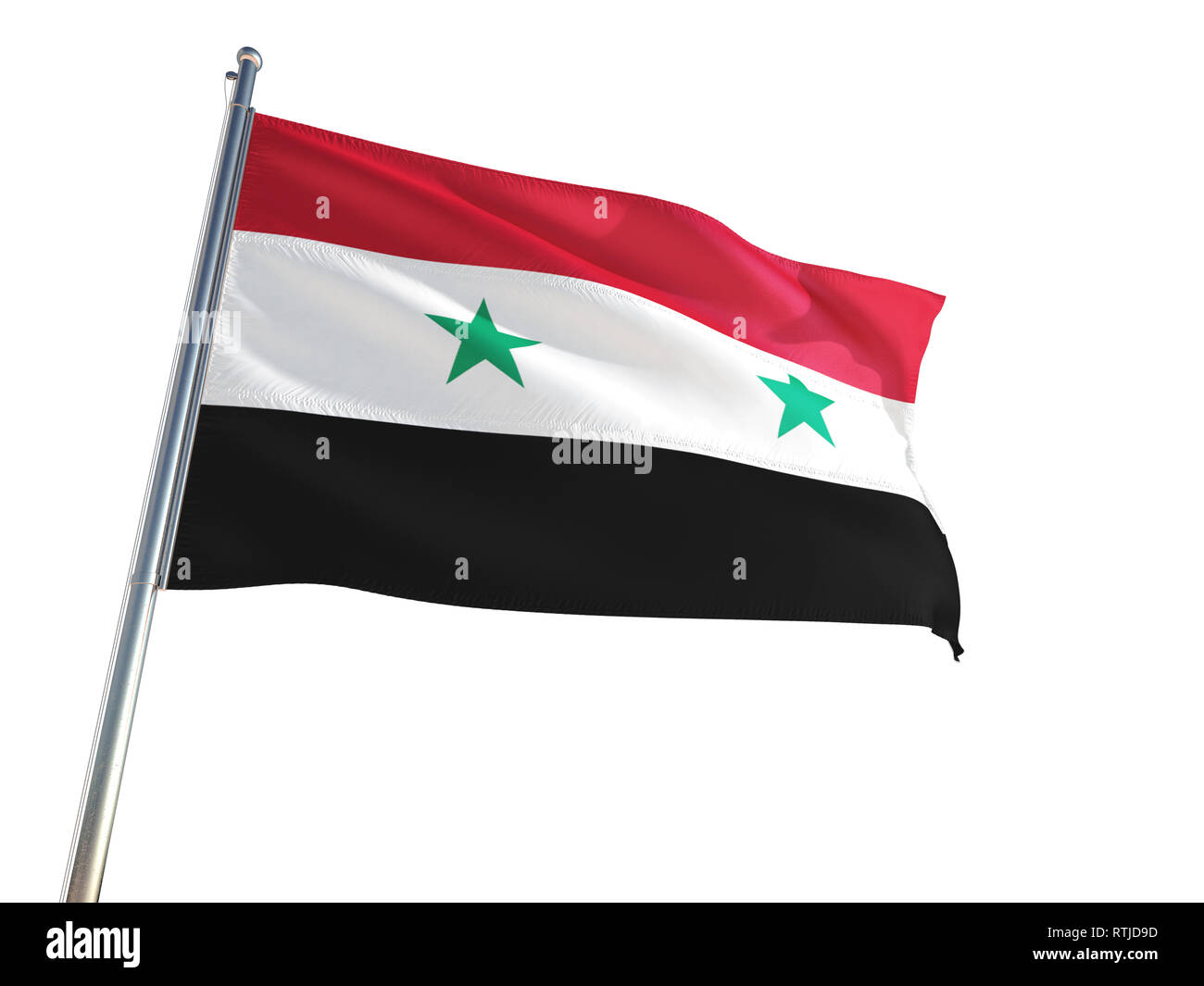 Syria National Flag waving in the wind, isolated white background. High ...