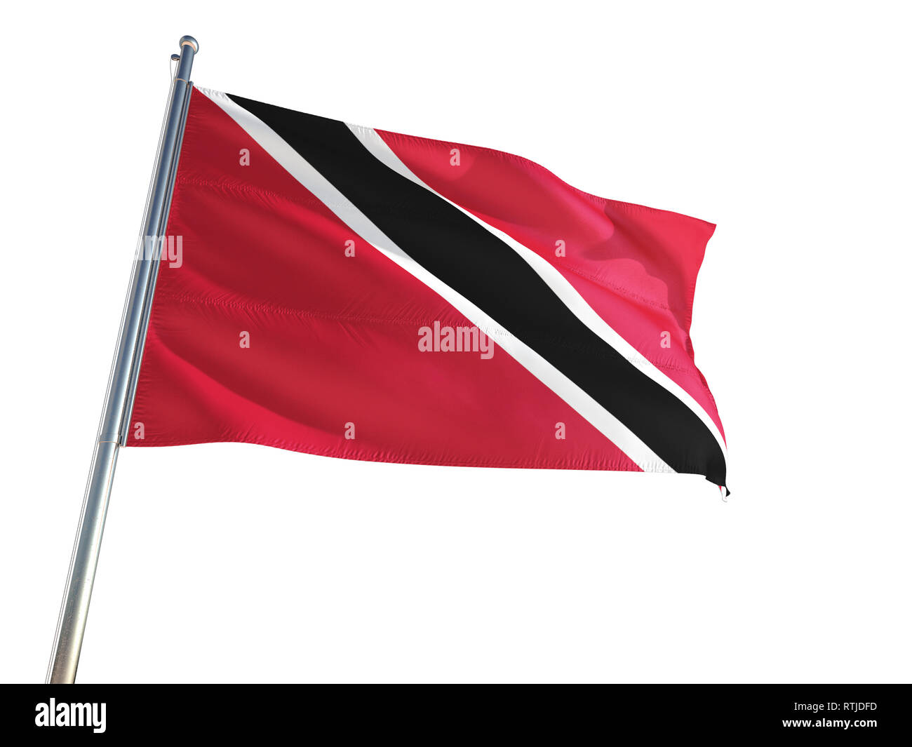 Trinidad And Tobago National Flag waving in the wind, isolated white background. High Definition ...