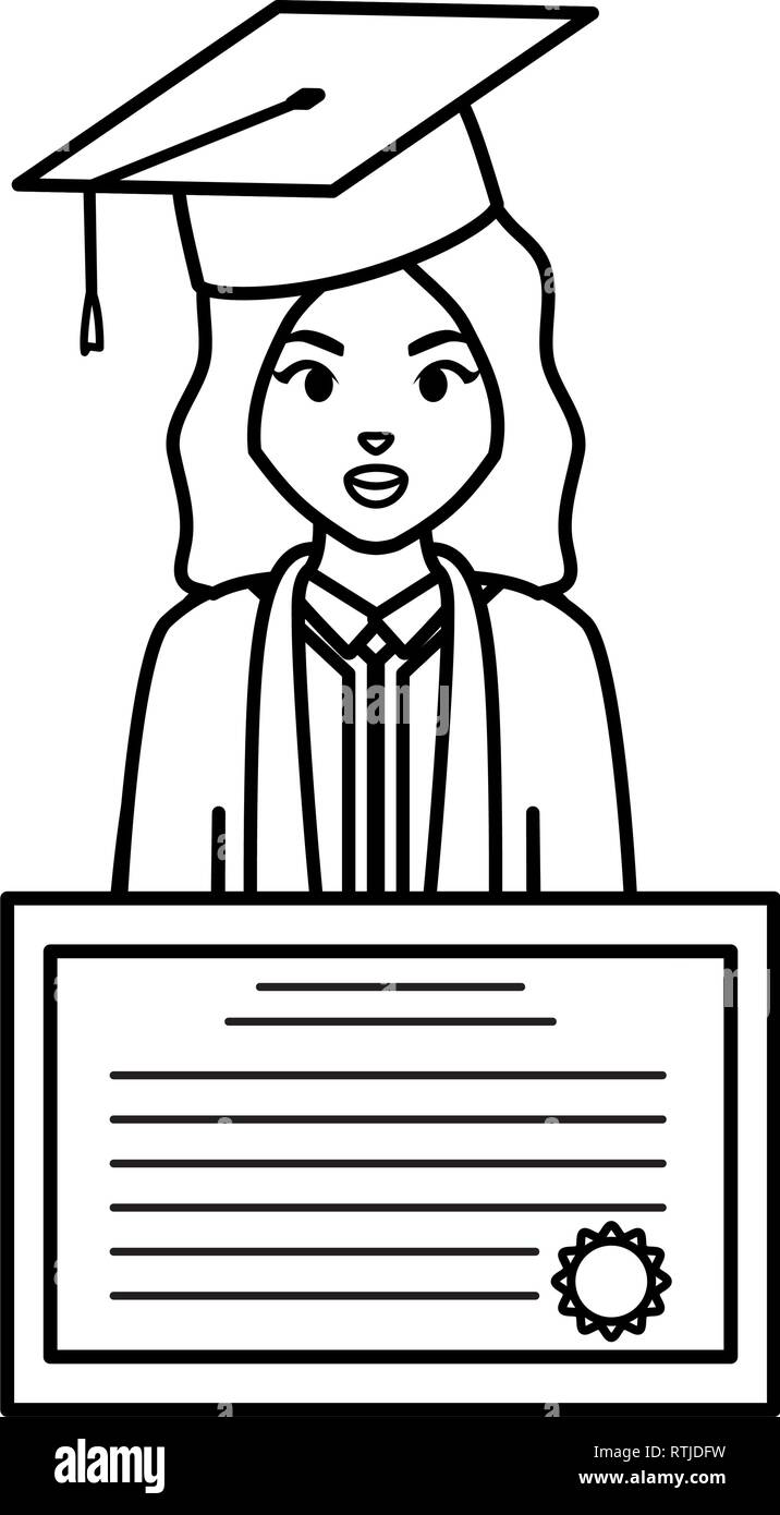 young student graduated girl with diploma vector illustration design ...