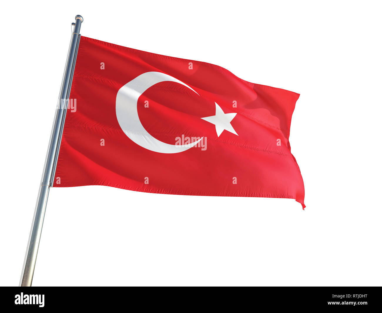 Turkey National Flag waving in the wind, isolated white background ...