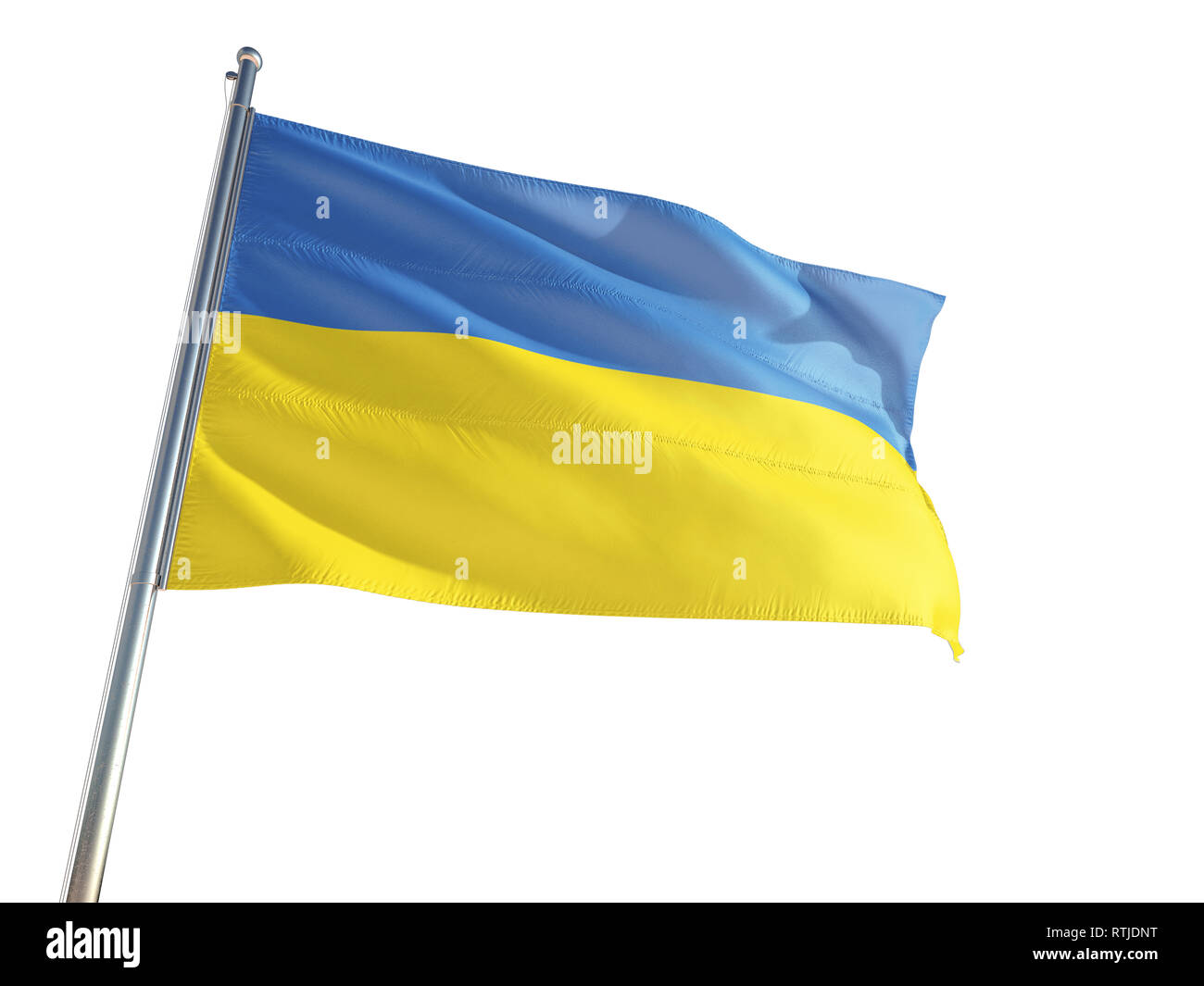 Ukraine National Flag waving in the wind, isolated white background ...