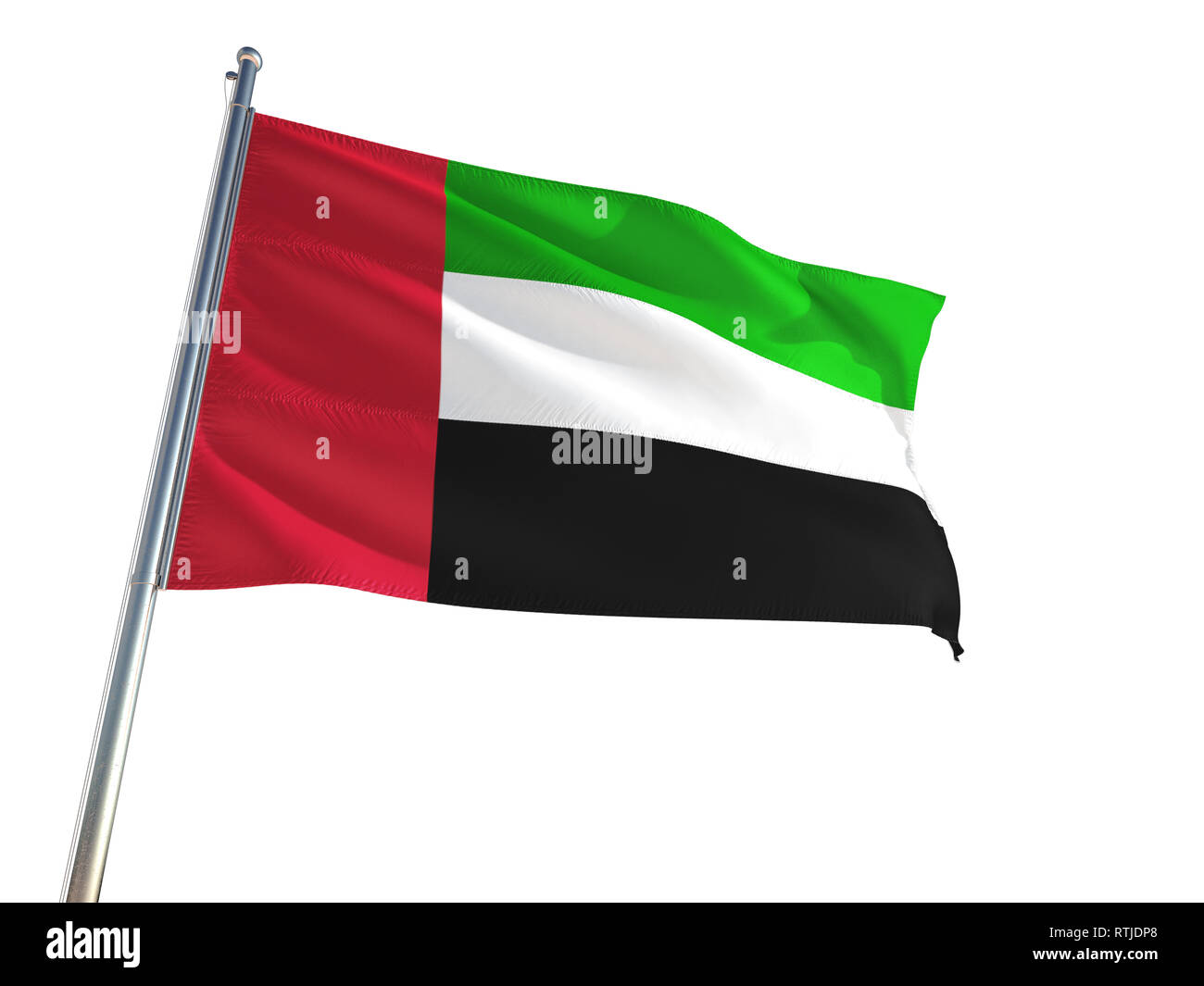 United Arab Emirates National Flag waving in the wind, isolated white ...