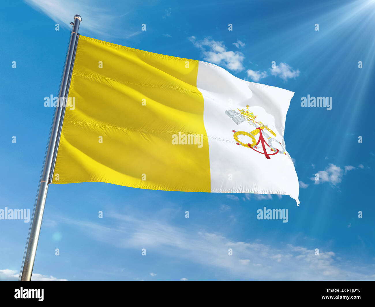 Vatican City - Holy See National Flag Waving on pole against sunny blue ...