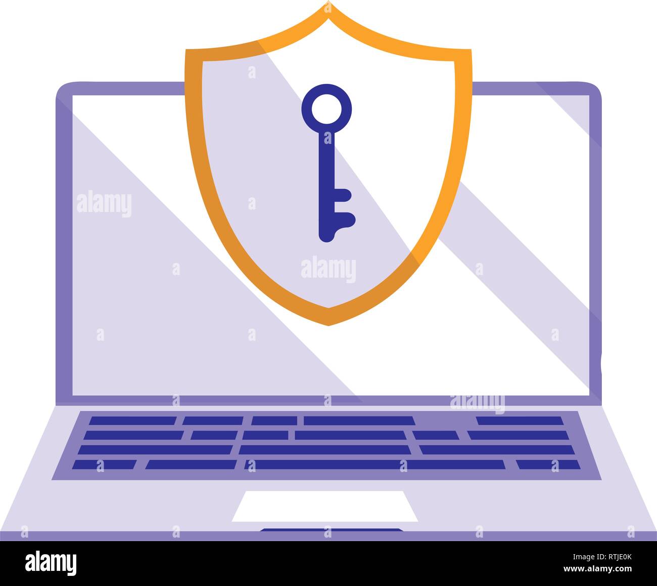 laptop computer with shield and key vector illustration design Stock ...