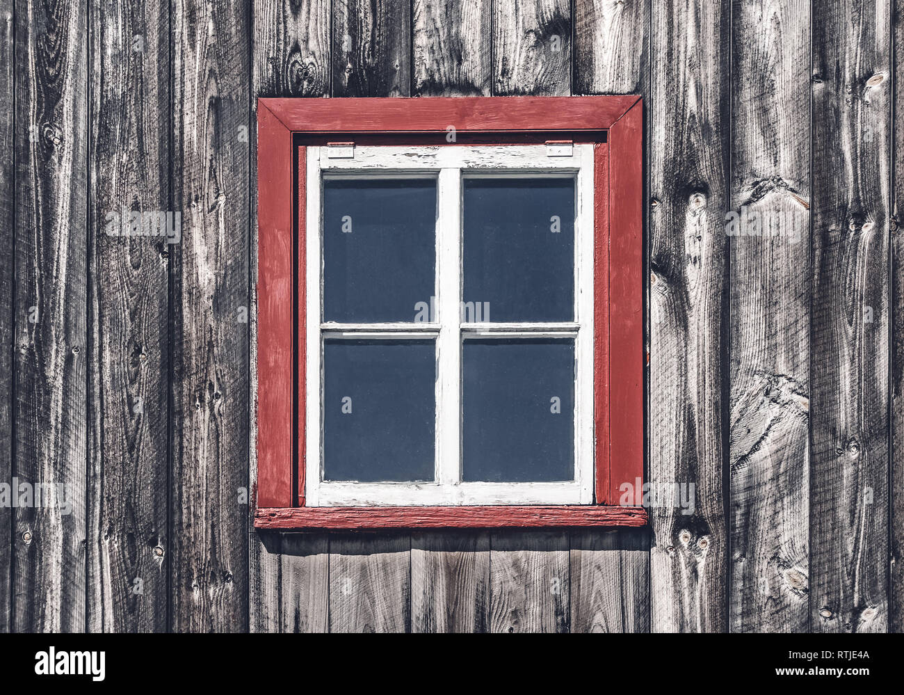 Window of a traditional rustic house. Wooden cabin in Quebec, Canada ...