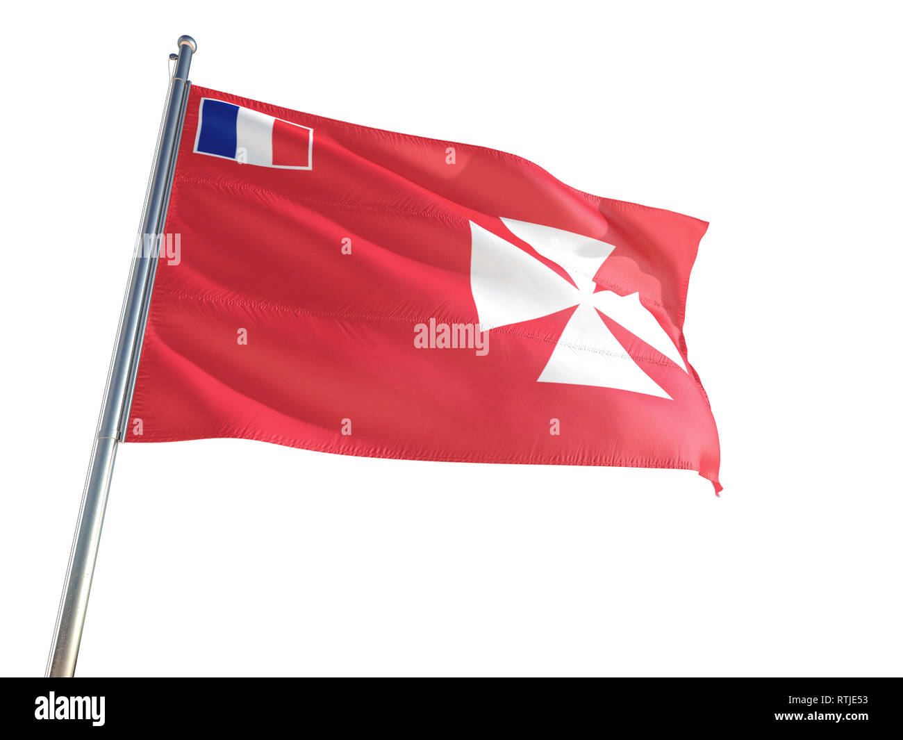 Wallis And Futuna National Flag waving in the wind, isolated white ...