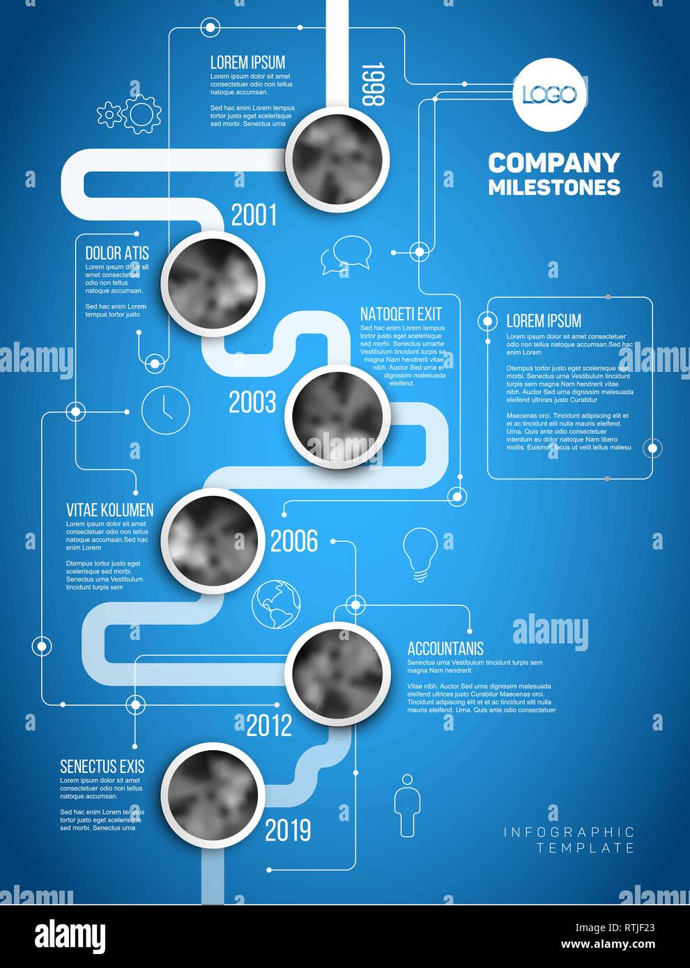 Vector Infographic Company Milestones Timeline Template with circle ...