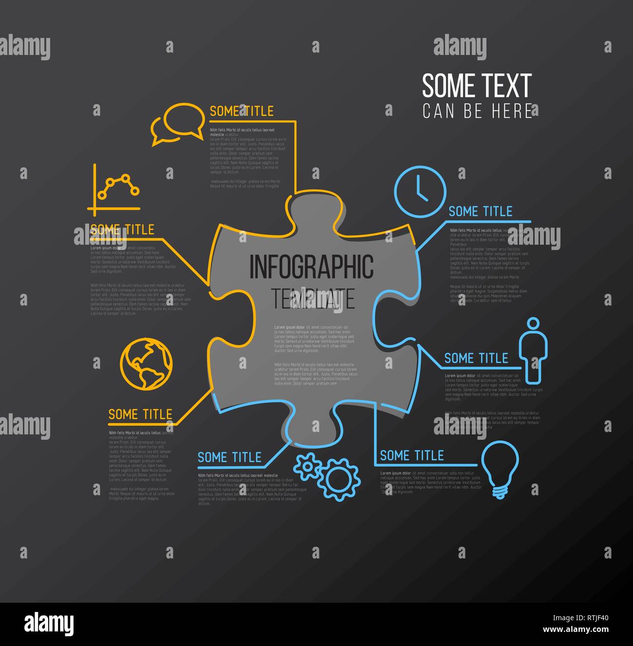 Vector puzzle Infographic report template made from lines and icons ...