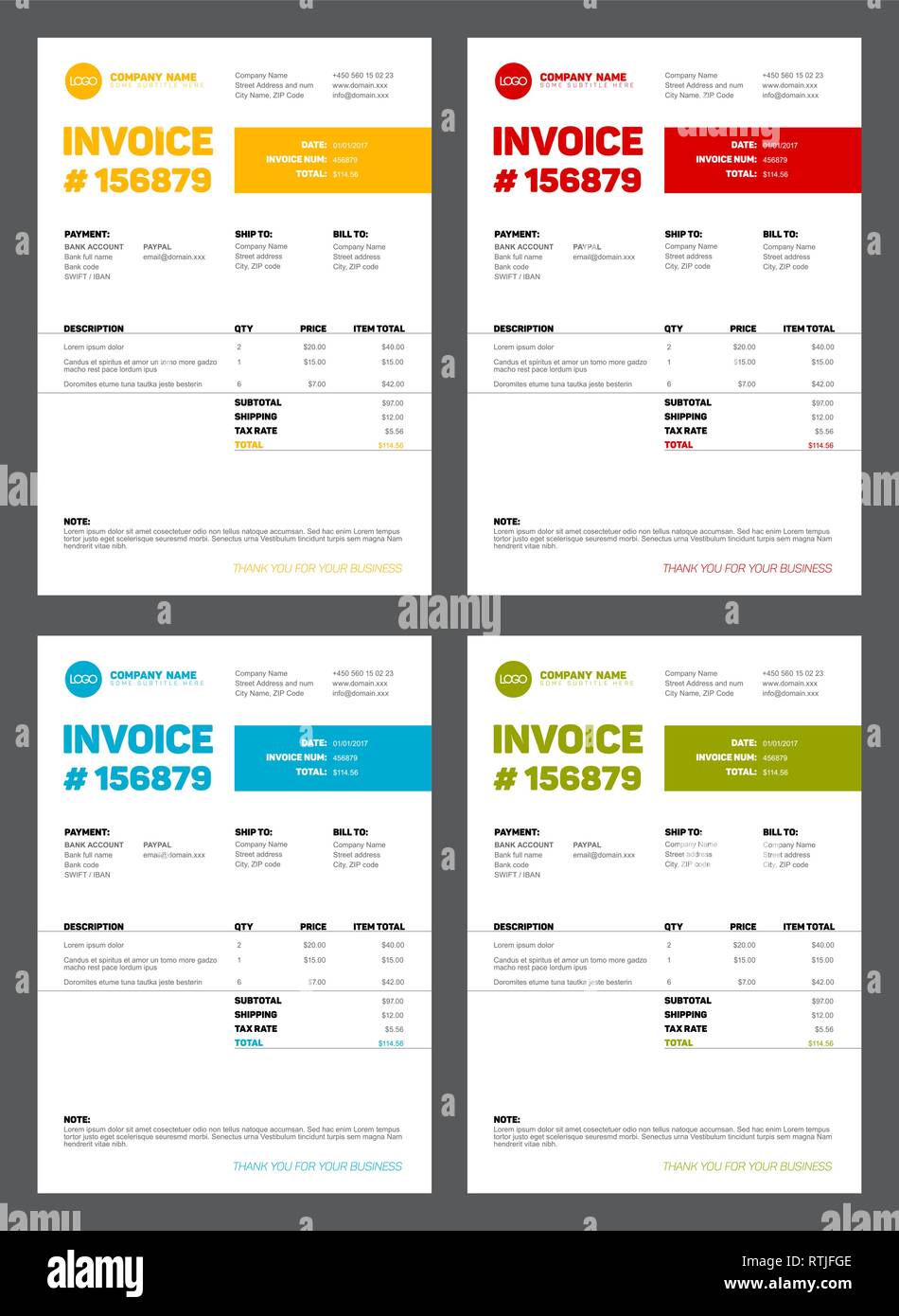 Collection of vector minimalist invoice template designs for your ...