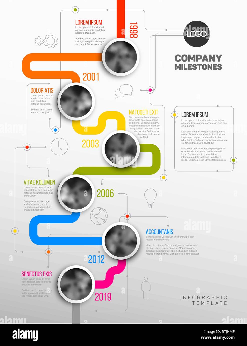 Vector Infographic Company Milestones Timeline Template with circle ...
