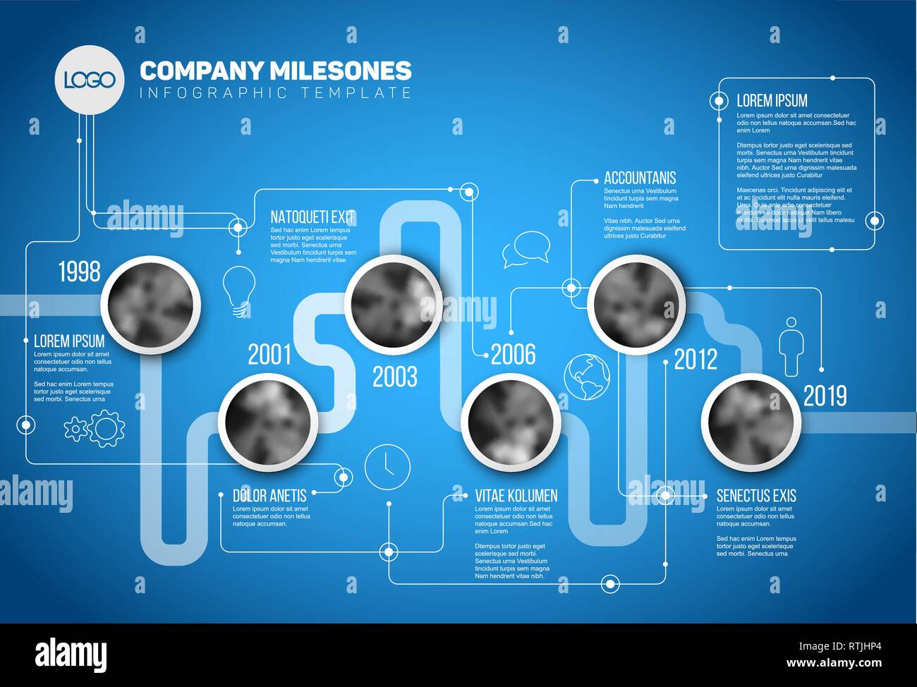 Vector Infographic Company Milestones Timeline Template with circle ...