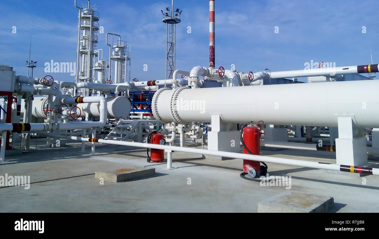 The oil refinery. Equipment for primary oil refining Stock Photo - Alamy